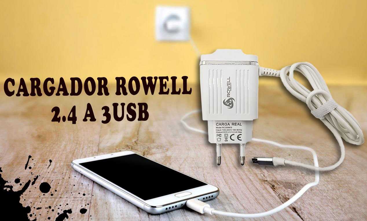 (OFERTA) «RC 200603» CARGADOR ROWELL 2.4 A 3USB P/METAL