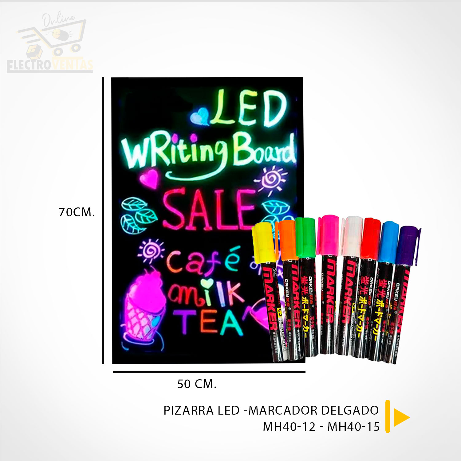 «MH40-12» PIZARRA LED DE 50*70 mas “MH 40-15” MARCADOR PUNTA DELGADA ...