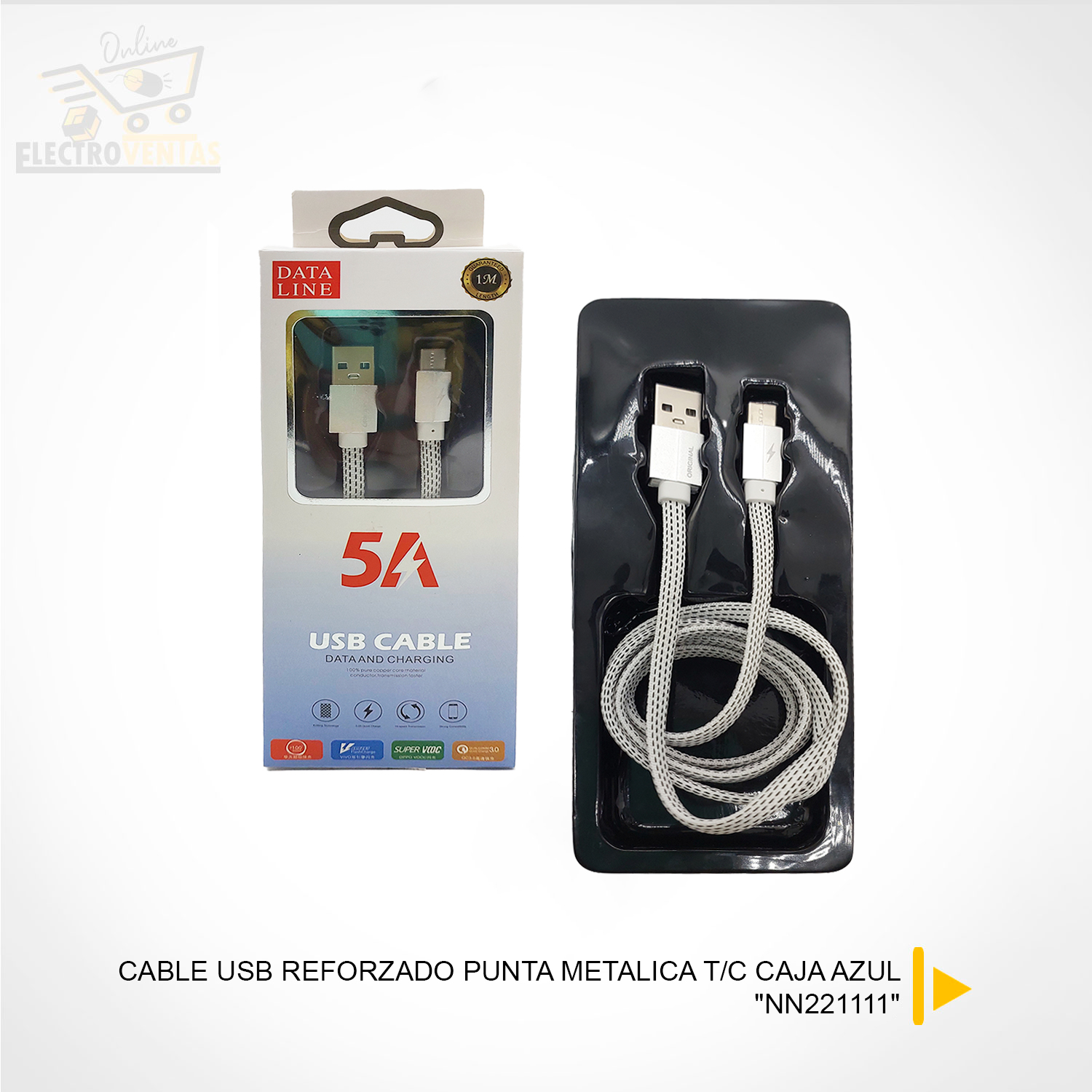 (OFERTA) «NN221111» CABLE USB REFORZADO PUNTA METALICA T/C CAJA AZUL