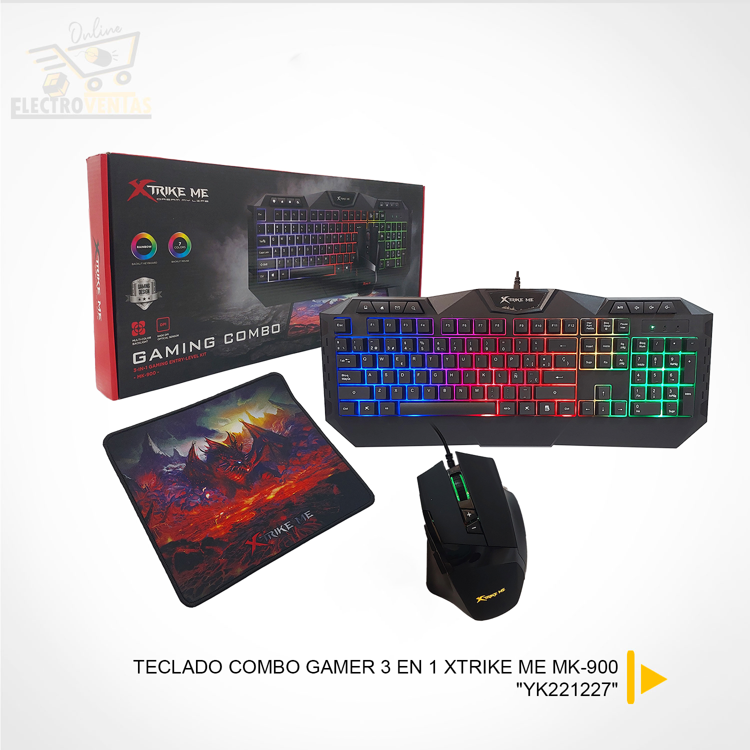 (OFERTA) «YK221227» TECLADO COMBO GAMER 3 EN 1 XTRIKE ME MK-900